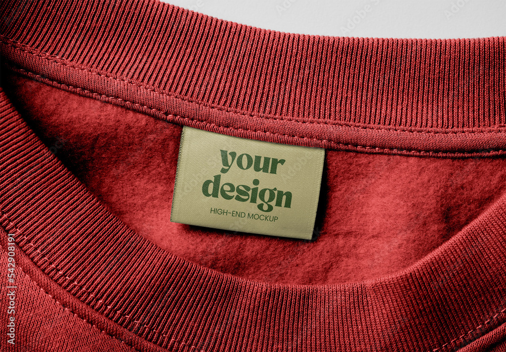 Close-up of a Fabric Label Mockup on a T Shirt Stock Template | Adobe Stock