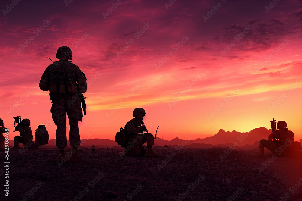US army special forces in beautiful sunset. ilustración de Stock ...