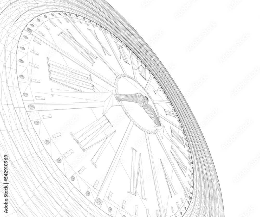 Outline of vintage clock from black lines isolated on white background ...