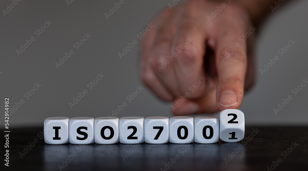 Symbol for IT security standards. Dice form the expression 'ISO 27001 ...