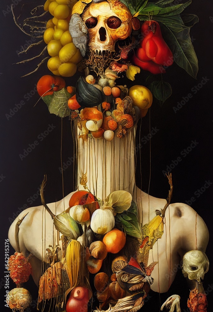 Fruit and food as human. in the style of Giuseppe Arcimboldo. Stock ...
