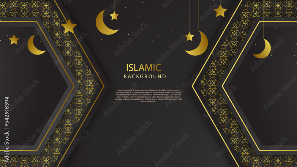Islamic black and gold background with arabic ornament. Vector ...