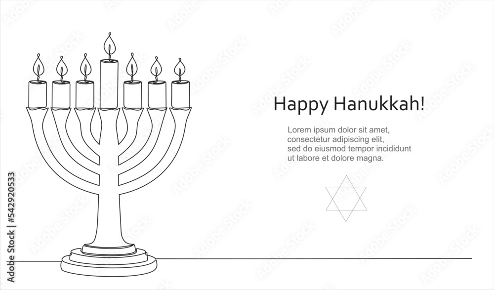 Happy Hanukkah. Menorah one line drawing. Continuous one single line ...