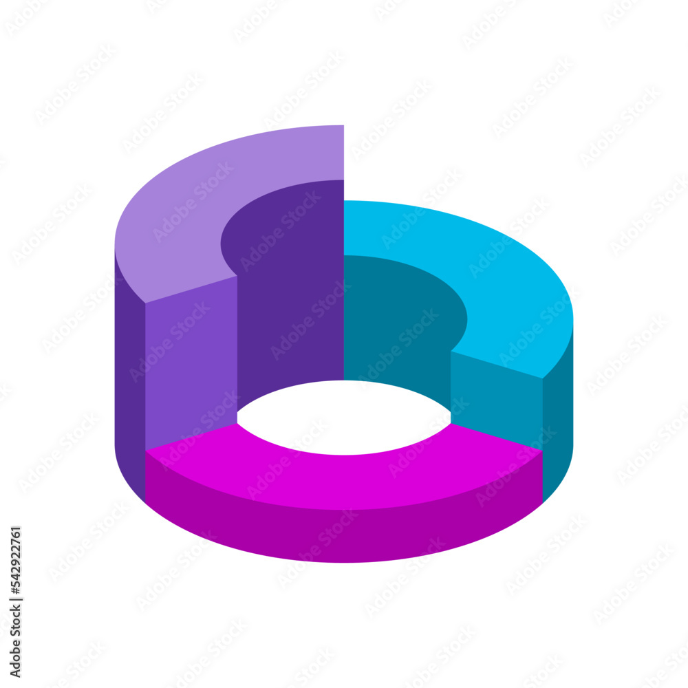 Colorful 3D pie chart icon. Circle graph with three parts or levels. 3 ...