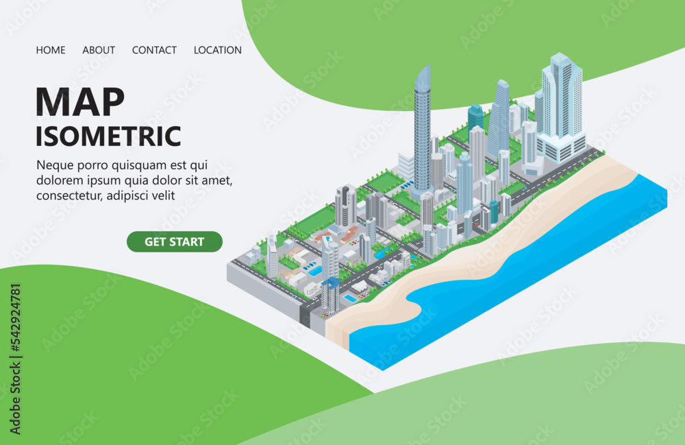 Illustration of a big city map with tall buildings Suitable for landing ...