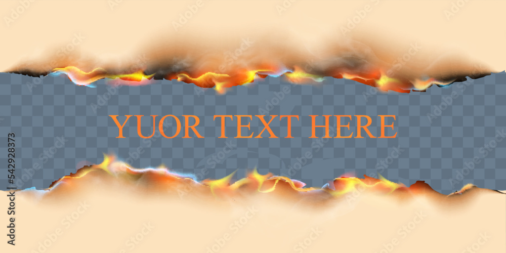 Burnt paper realistic set with isolated upper and lower borders of ...