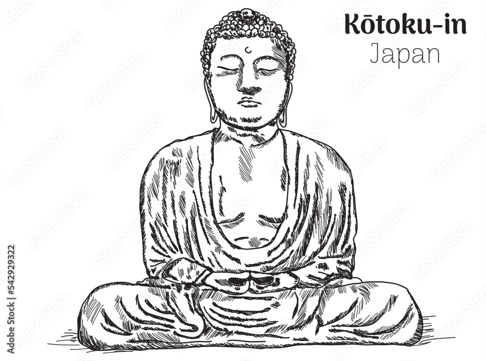 the great buddha of kamakura japan hand drawing vector illustration ...