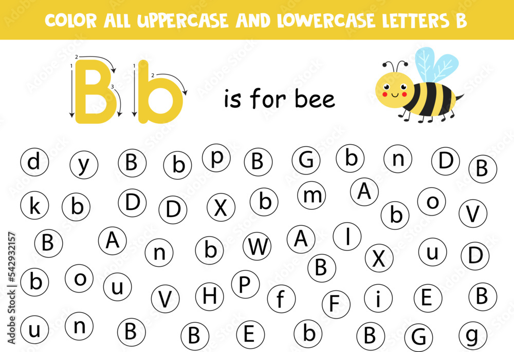 Find and color all letters B. Educational worksheet for learning ...