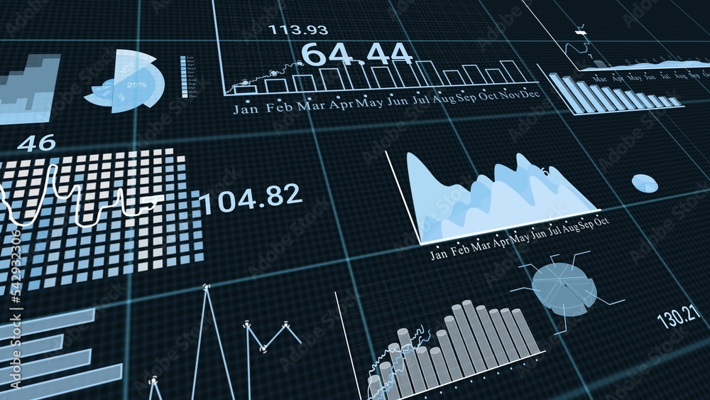 Growing stock market index graph. Stock market tickers with graphs ...