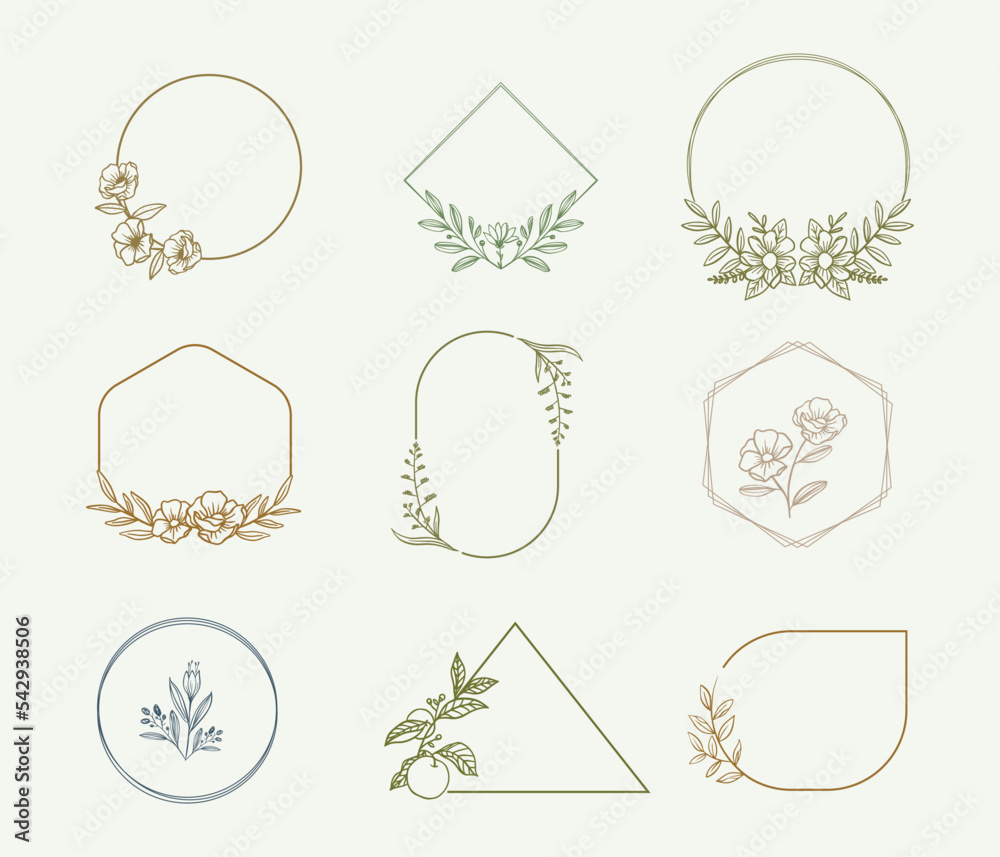 Floral Frame Vector Geometric Set Stock Vector | Adobe Stock
