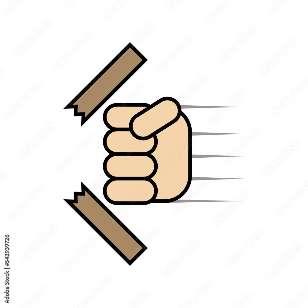 Fist punching breaks the board. Vector illustration. Stock Vector ...