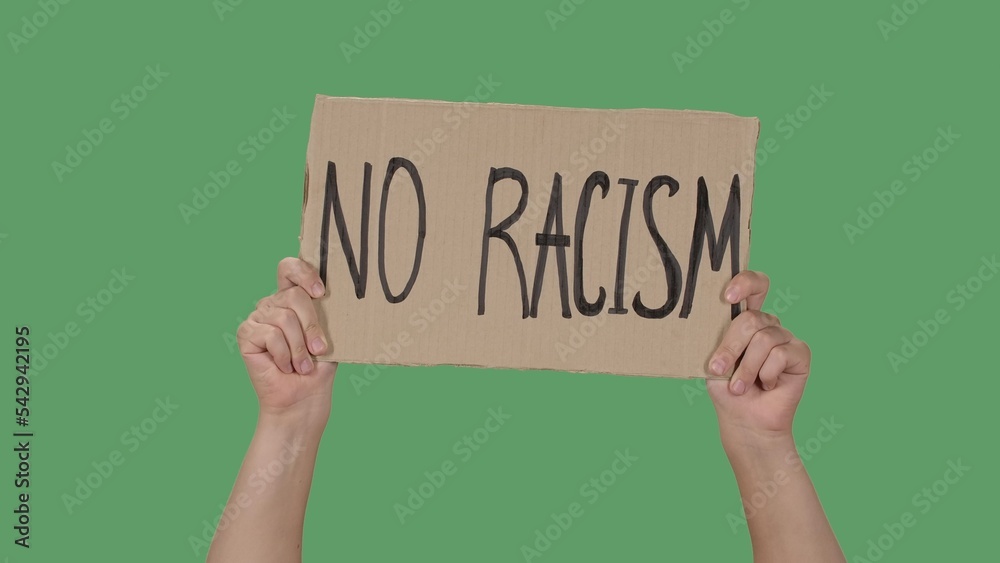 NO RACISM. Protest text message on cardboard. Stop racism. Police ...