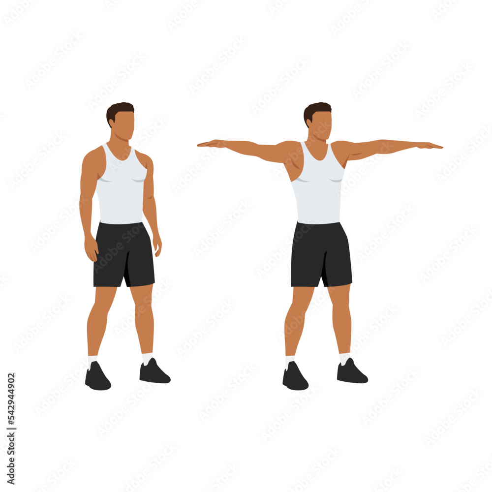 Man doing Double arm side or lateral raises exercise. Raise both arms ...