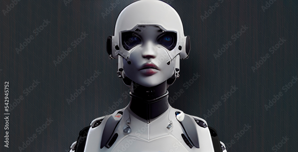 Cyborg. Singularity Aftermath. Robot with blue lights in the eyes ...