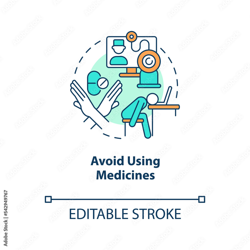 Avoid using medicines concept icon. Stop self-medication. Bad way to ...