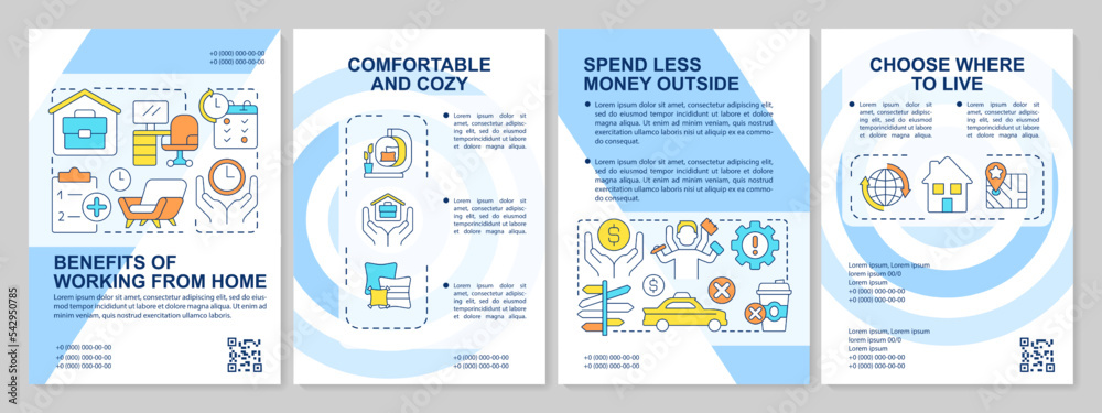 Remote workplace benefits blue brochure template. Work from home ...