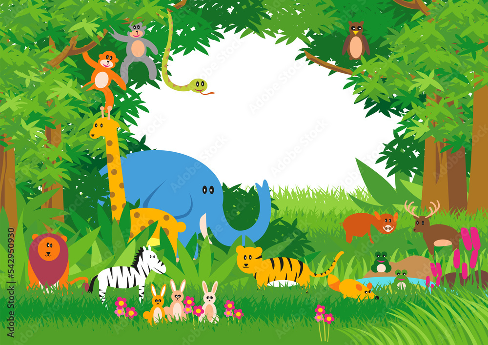 Kiddies cartoon of animals in the jungle in PNG transparent background ...