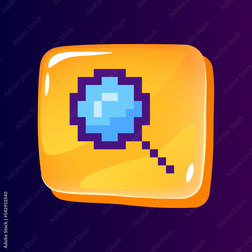 Magnifying glass glossy ui button with pixelated color icon. Search ...