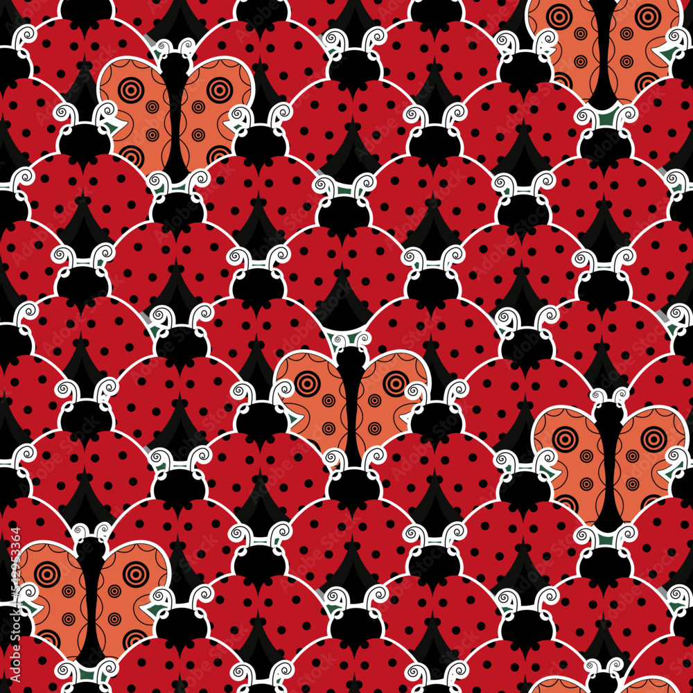 Seamless pattern with ladybug and butterfly. Set with butterflies and ...