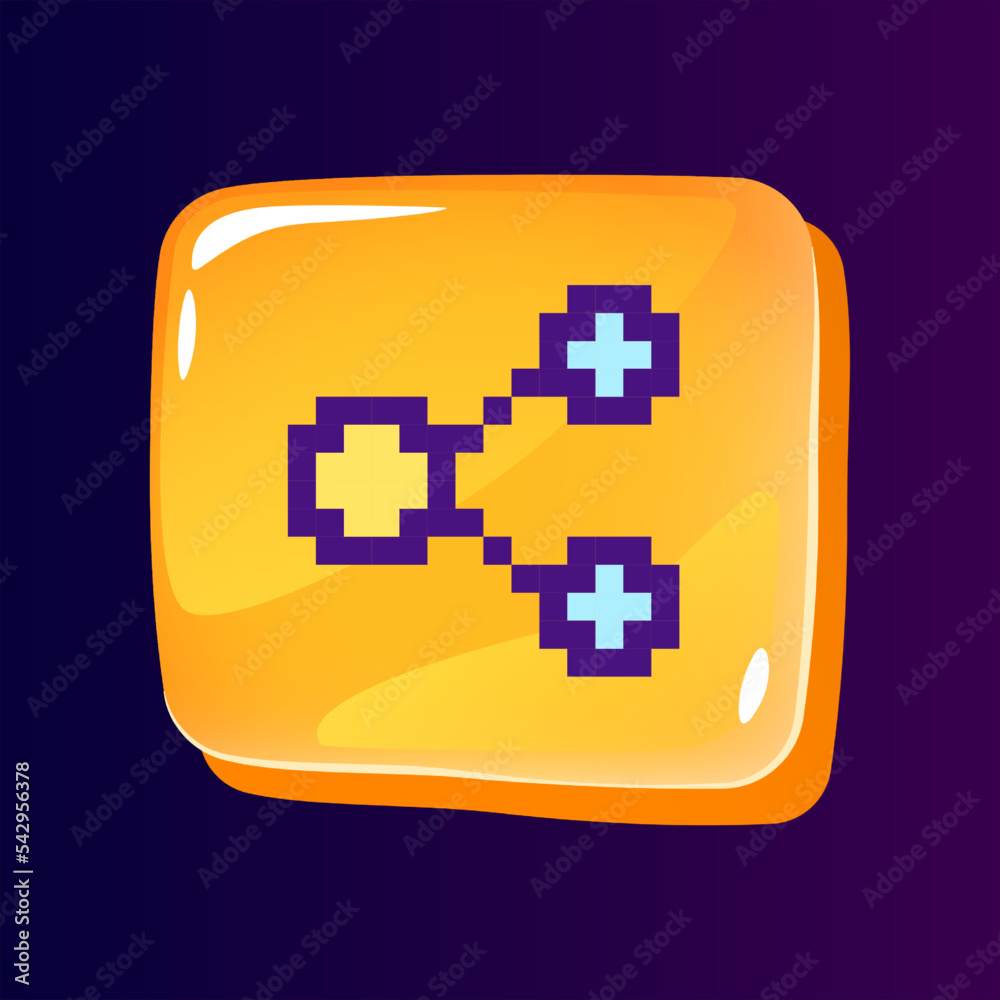 Share content glossy ui button with pixelated color icon. Social media. Posting on internet ...