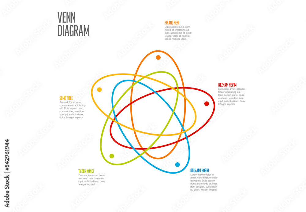 Multipurpose Venn diagram schema template with five elements Stock ...