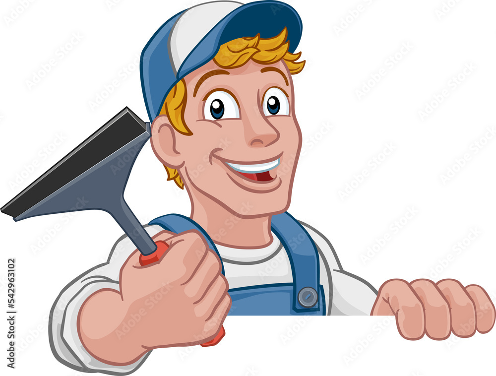 Cartoon Window Cleaning Squeegee Car Wash Cleaner Stock Illustration ...