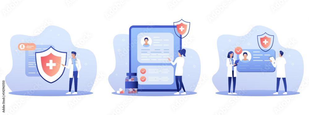Health insurance concept flat illustration set. Web banner of ...
