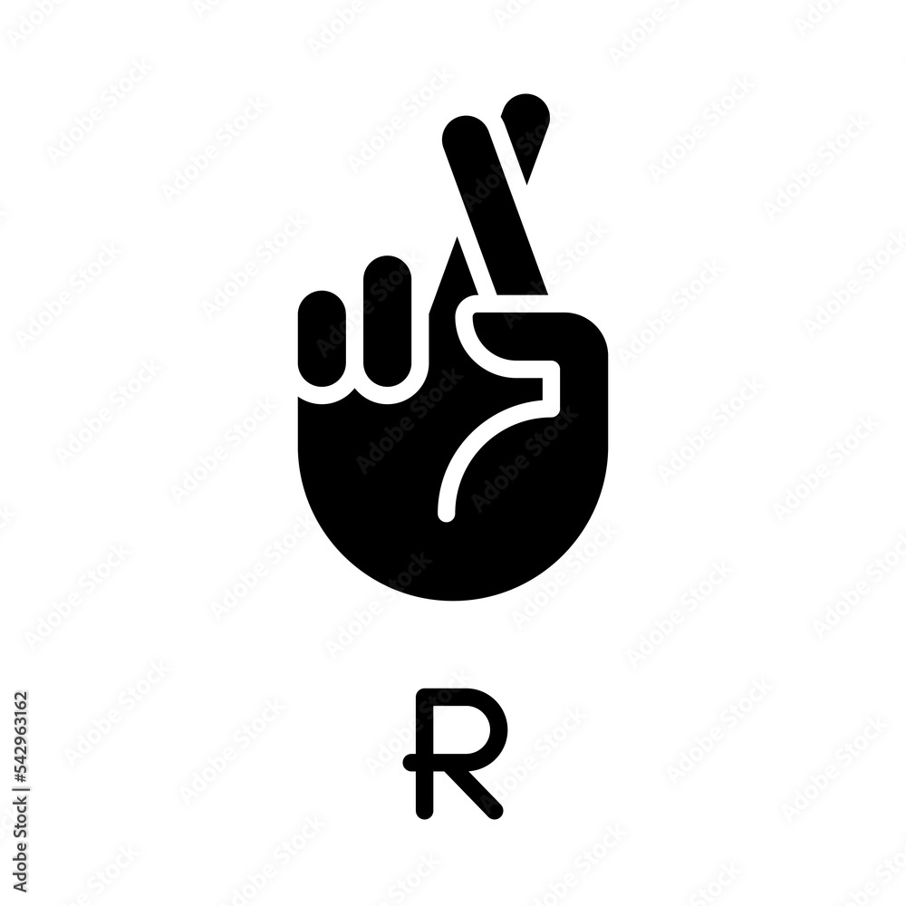 Letter R in American sign language black glyph icon. Connecting ...