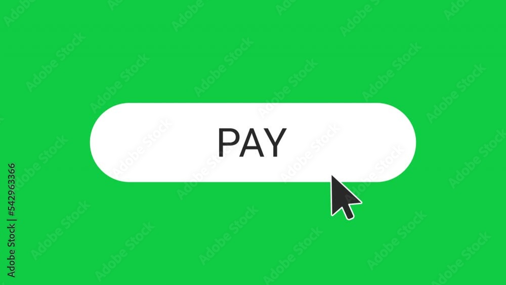 Animated reveal of a white pay button with the mouse pointer and click ...