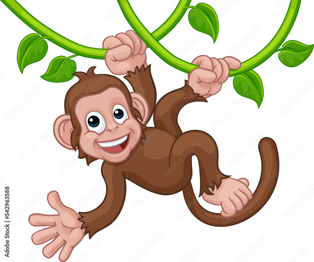 Monkey Singing On Jungle Vines Waving Cartoon Stock Illustration ...