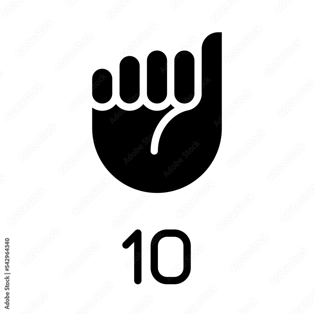 Signing digit ten in ASL black glyph icon. Non verbal information ...