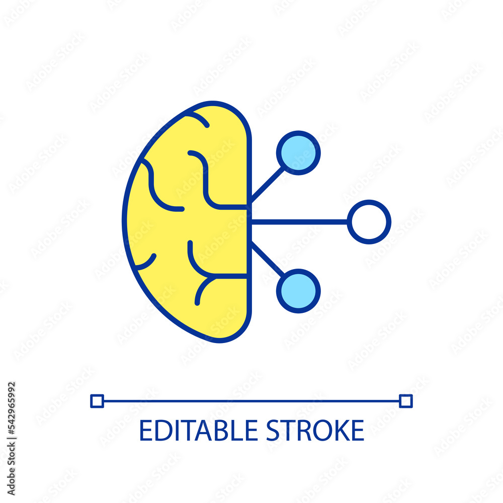 Brain network RGB color icon. Thinking process. Information ...