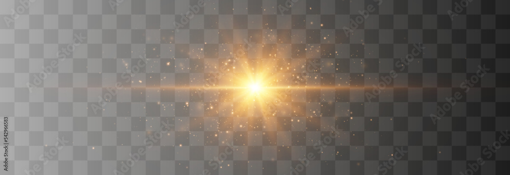 Glow light effect with magical light dust. Bright sun with dusty shine ...