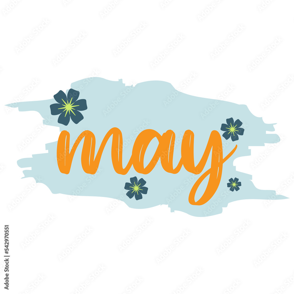 Hello MAY. welcome MAY month vector with flowers and brush. suitable ...