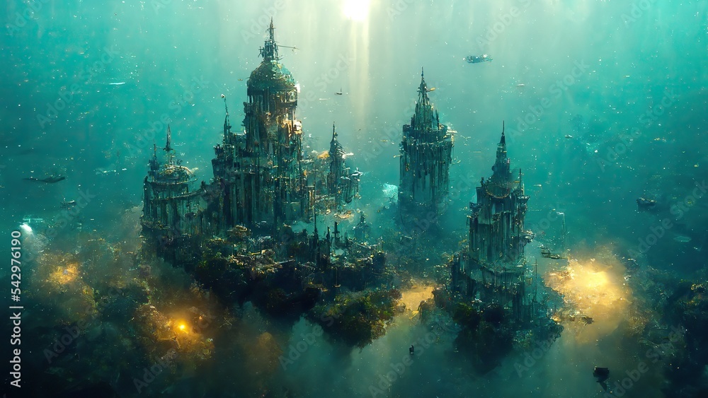 Ancient underwater city, fantasy image Stock Illustration | Adobe Stock