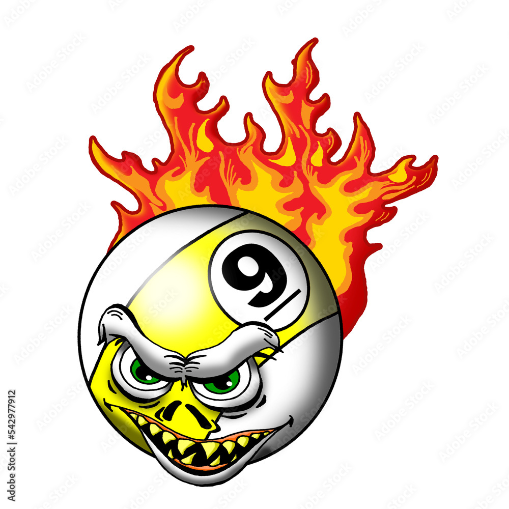 Flaming 9 Ball Stock Illustration | Adobe Stock