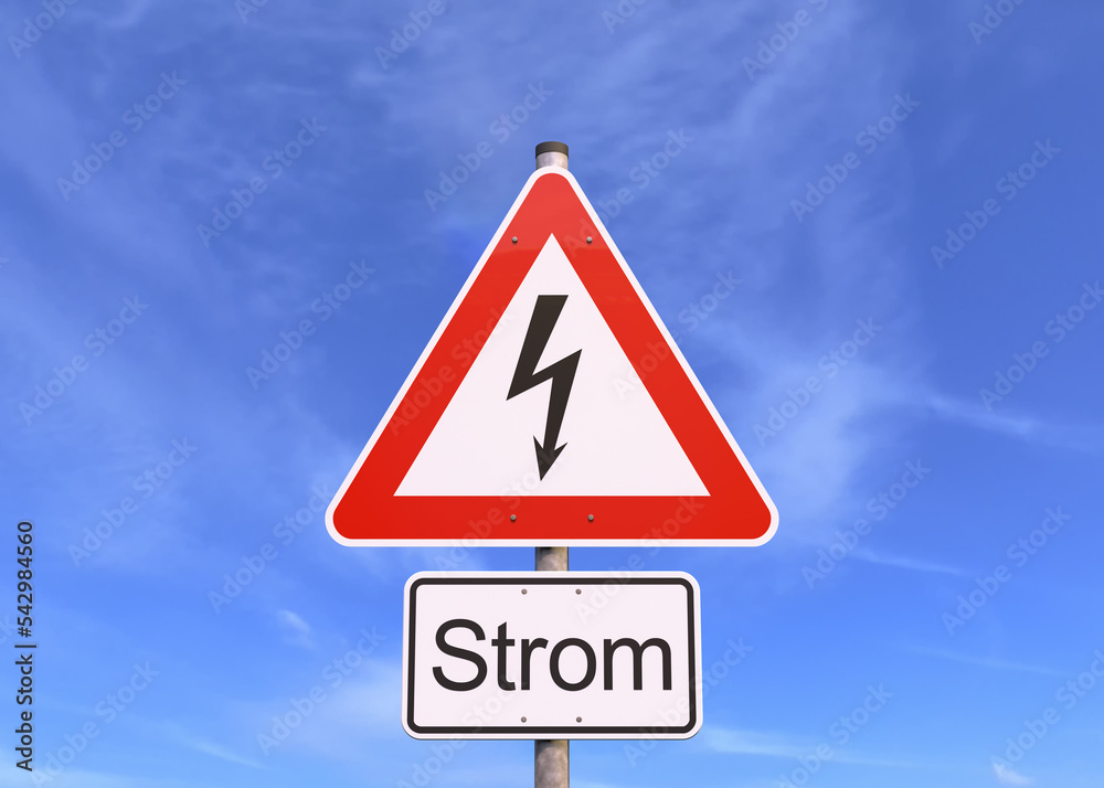 3d Illustation - Verkehrsschild - Achtung - Strom - Himmel - Wolken ...
