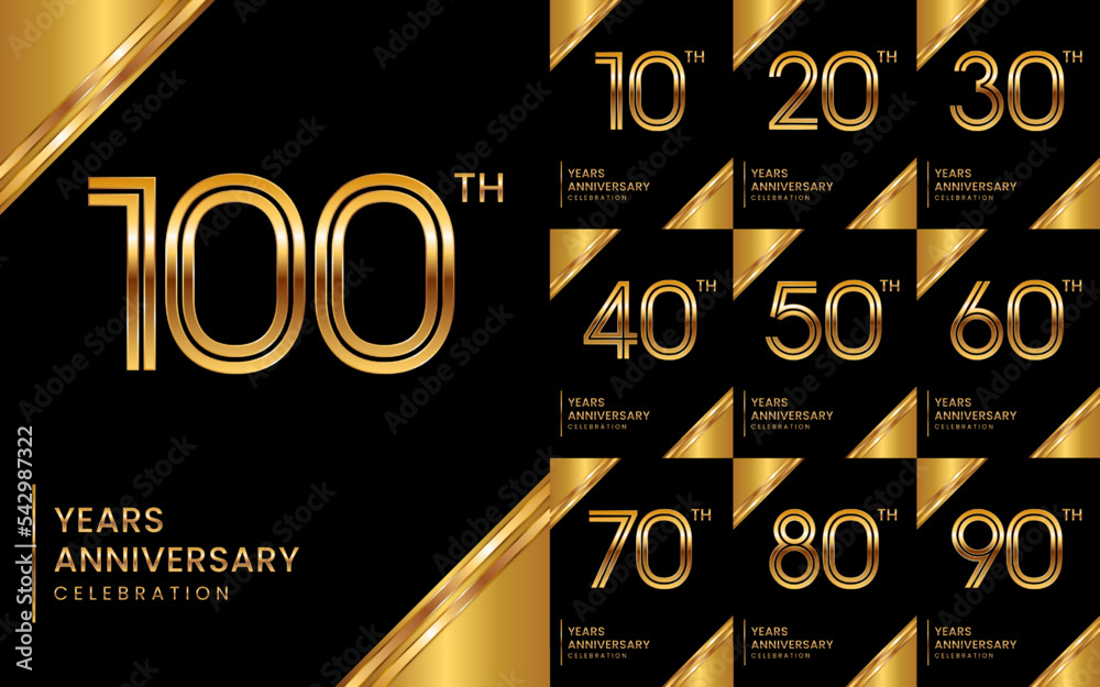 Set of Anniversary logo designs, Anniversary Logo with golden text for ...