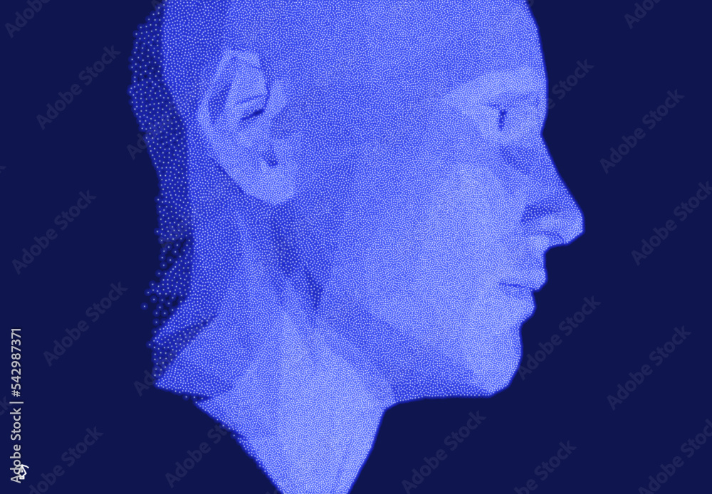 Abstract man head made from dots. Side view of dotted face background ...