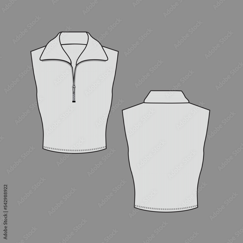 Sleeveless Zipper High Neck Ribbed Crop Top Half Open Zip detail ...