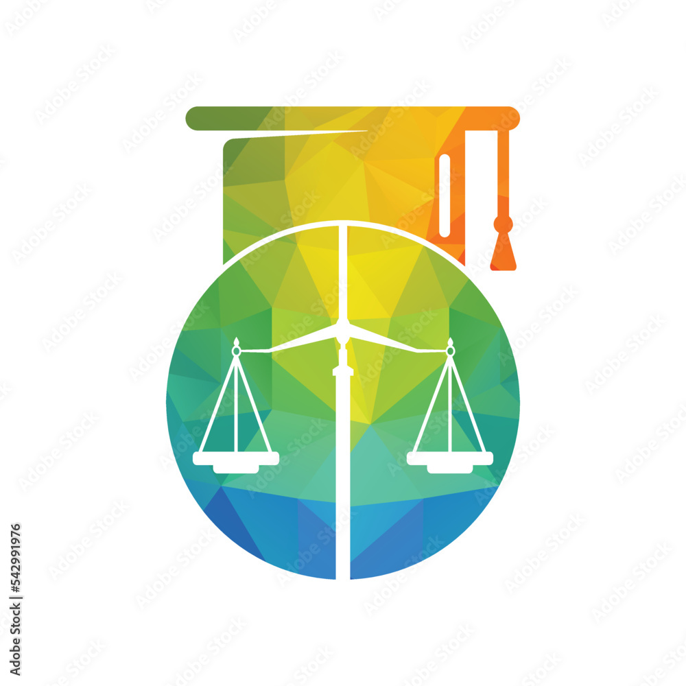 Law scale with graduation cap icon logo design. Law education vector ...