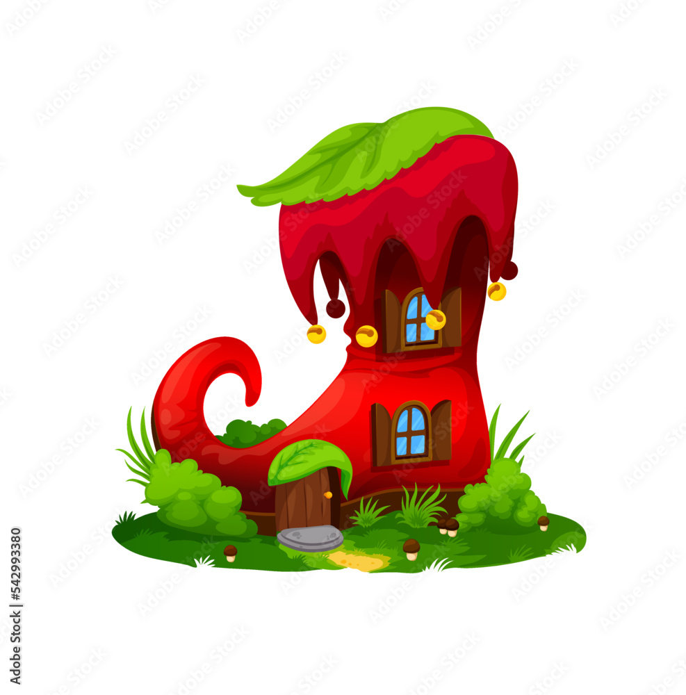 Cartoon red boot house building or dwelling, isolated vector fairytale ...