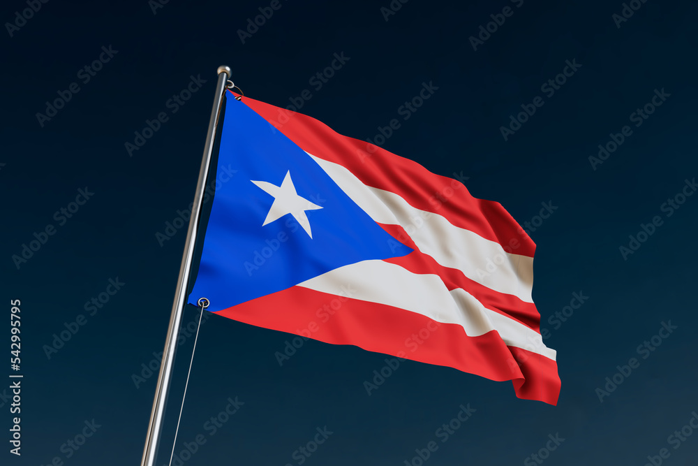 BANDERA DE PUERTO RICO EN MASTIL FONDO AZUL RENDER 3D Stock ...