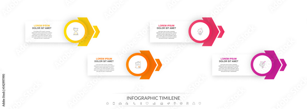 Vector modern infographic with 4 circles and arrows. 3D concept graphic ...