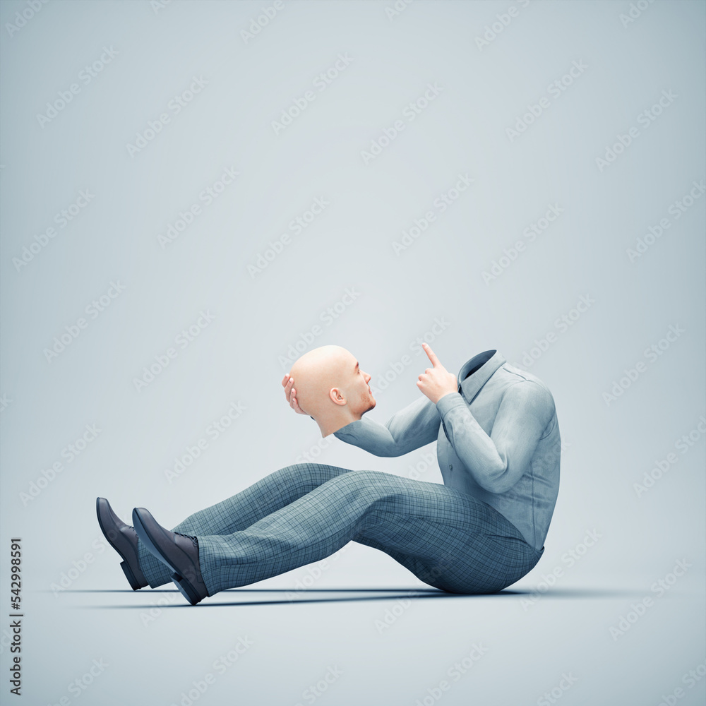 Headless man holds his hand and pointing. Self talk and motivation concept. Stock Illustration ...