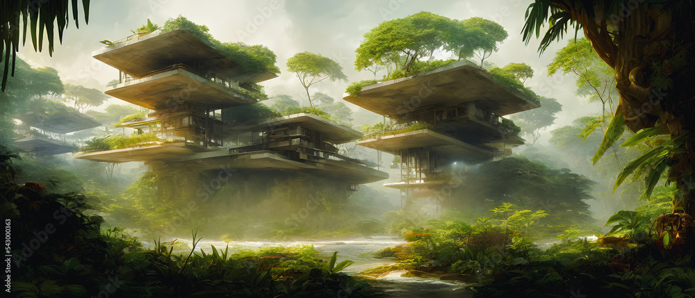 Artistic concept illustration of a unknown structure in the jungle ...