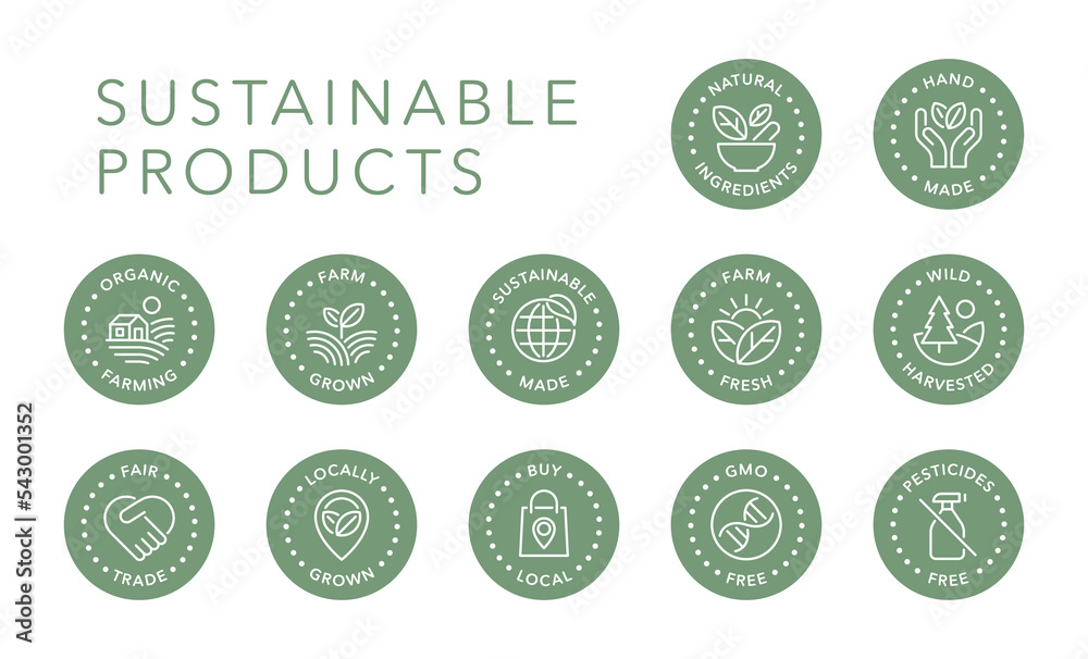 Sustainable made products vector logo badge icons set Stock Vector ...