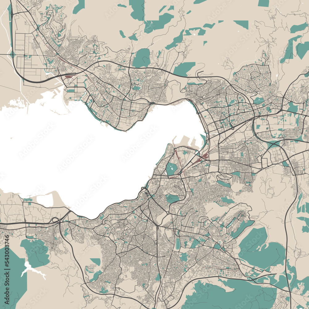 Izmir map. Detailed map of Izmir city administrative area. Cityscape ...