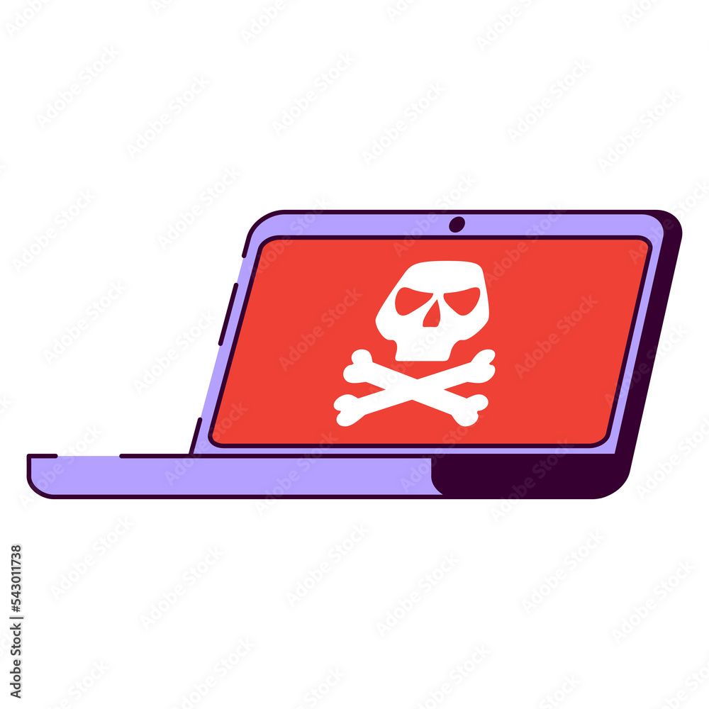 Cyber attack skull.Ransomware threat sign.Hacking a laptop.Computer virus. Hacker attack Malware ...