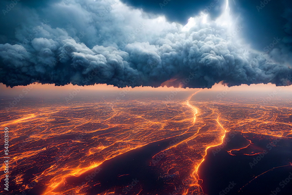 Amazing storm clouds over a futuristic landscape with surrounding ...